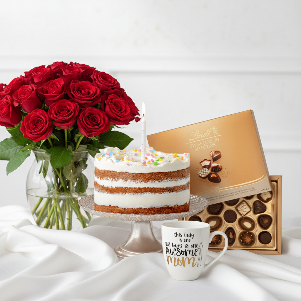 Deluxe Mother's Day Gift Bundle - Roses, Cake, Chocolates & Mug ...